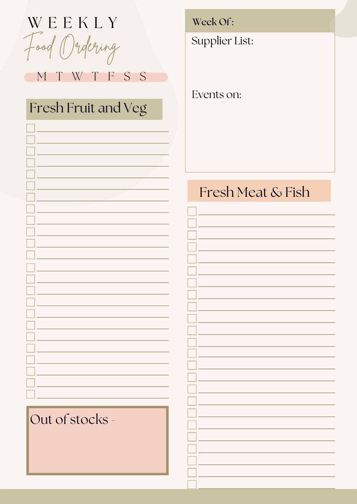 Food/catering Ordering Planner for Chefs/restaurants/pubs, Catering ...