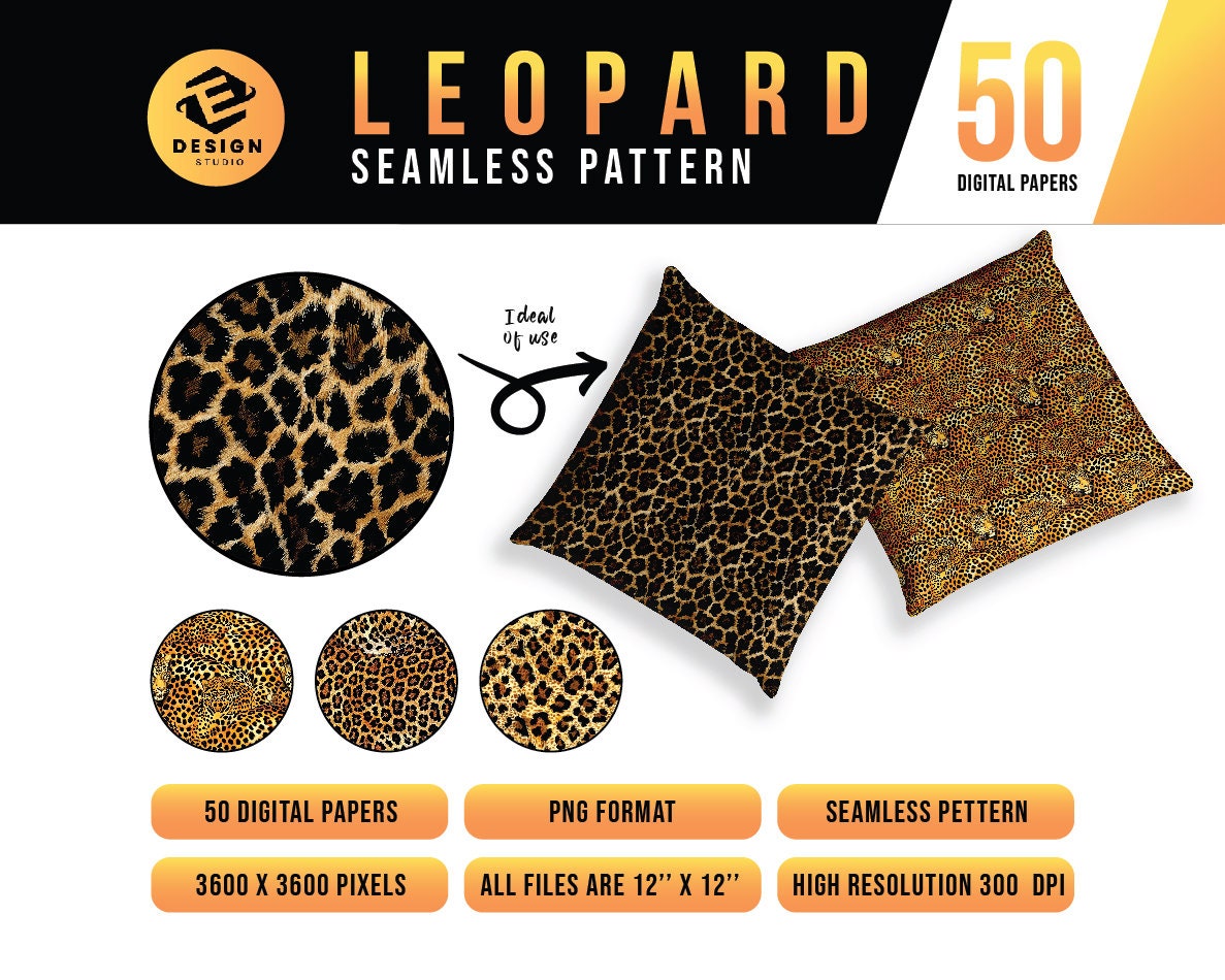 50 Seamless Leopard Print Pattern Paper, Leopard Pattern Svg, 12x12 ...