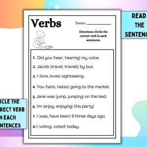 8 Printable Choose the Correct Verb Worksheets. Preschool, Kindergarten ...