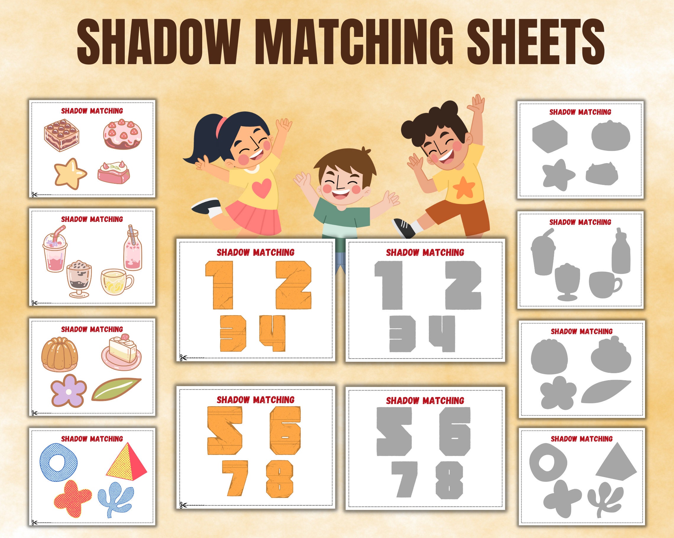 50 Shadow Matching Sheets, Preschool Worksheets, Preschool Printable ...