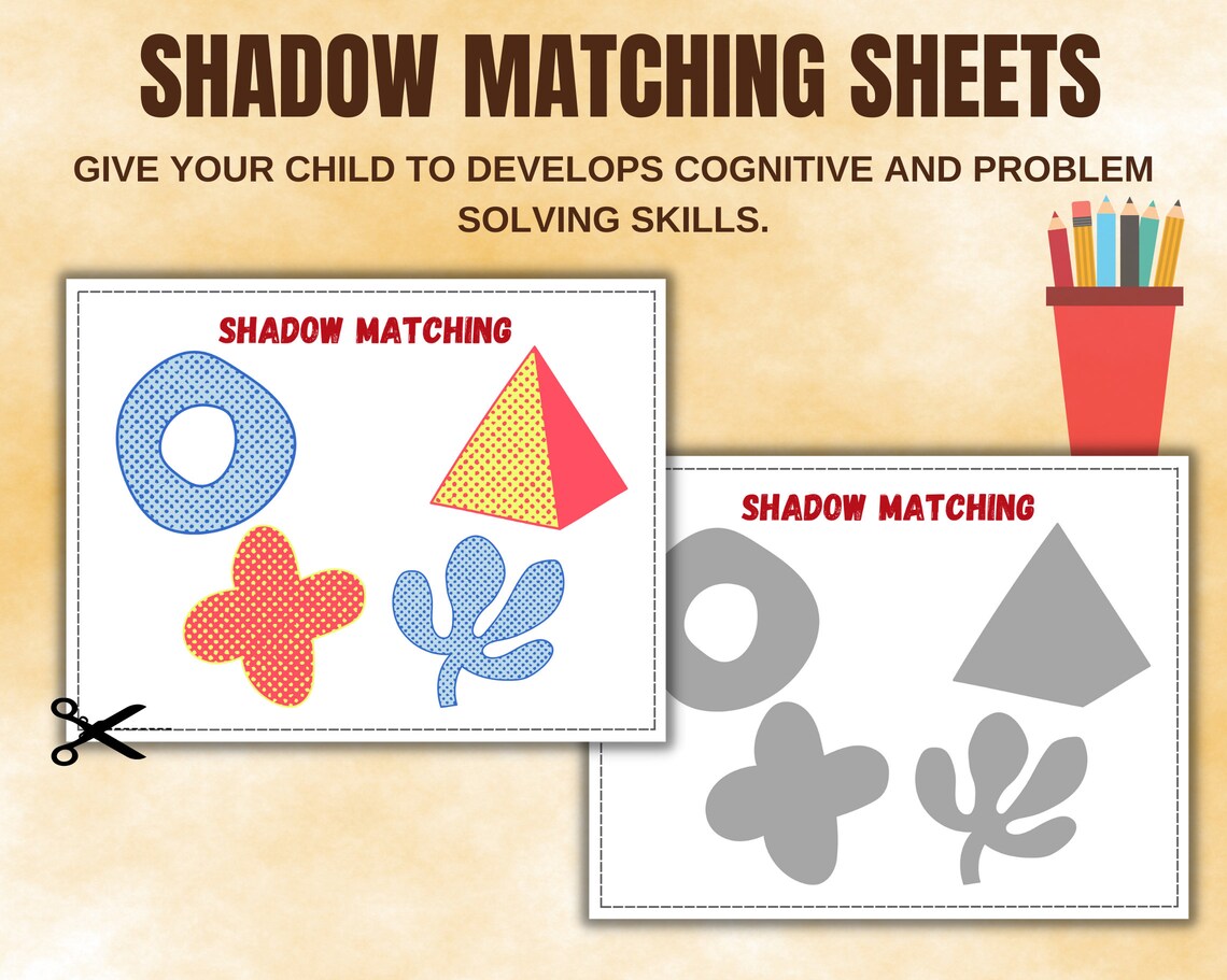 50 Shadow Matching Sheets, Preschool Worksheets, Preschool Printable ...
