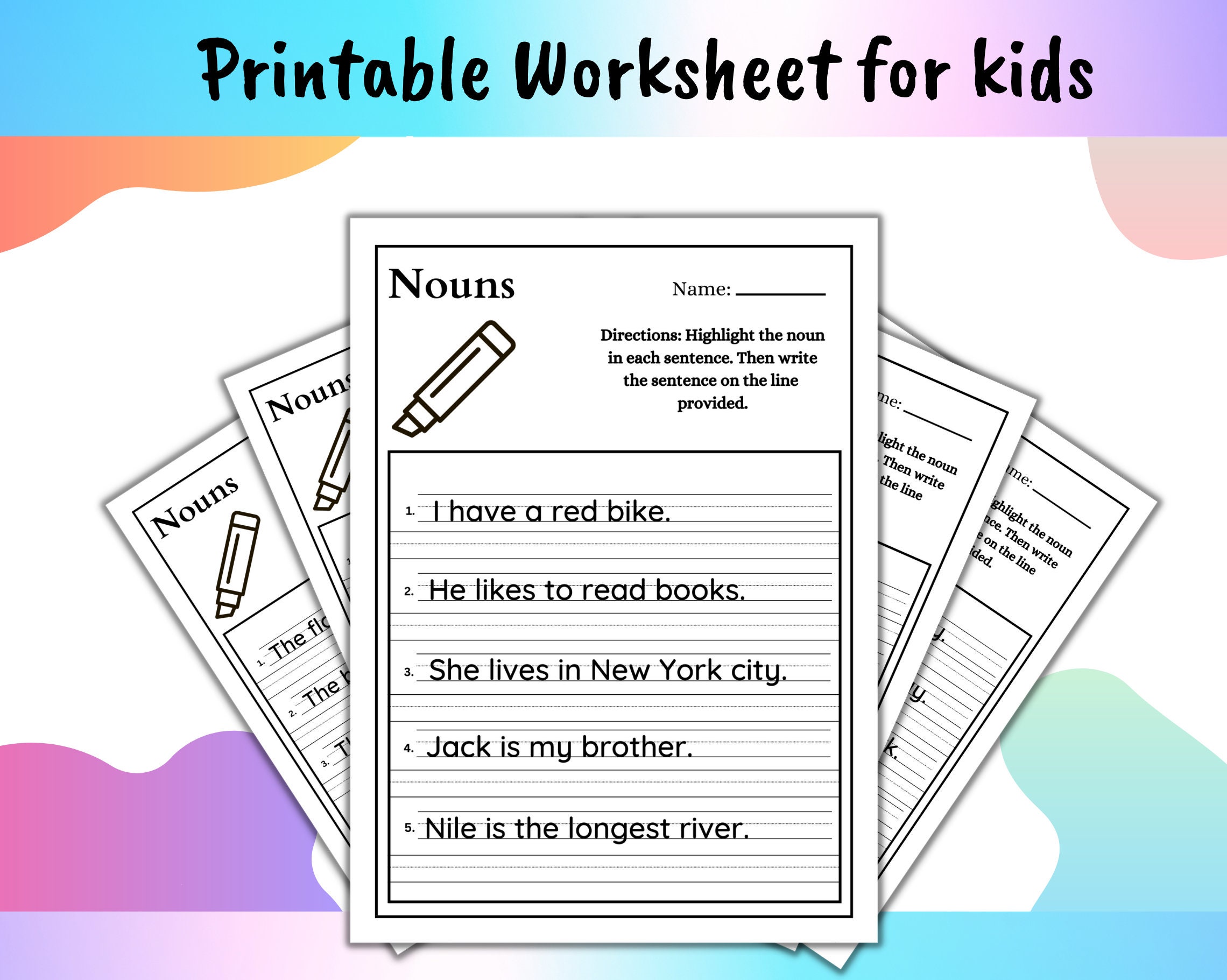 10 Printable Highlight the Nouns Worksheets, 1st, 2nd Grade, Preschool ...
