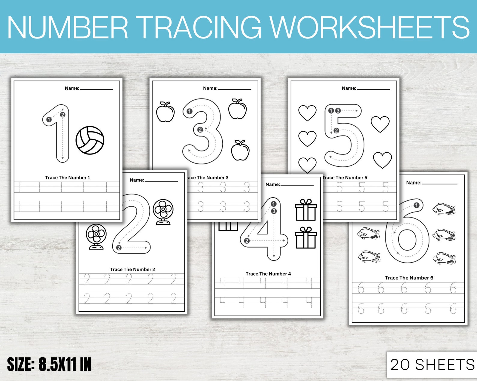 20 Number Tracing Worksheets, Traceable Numbers, Preschool Worksheets ...