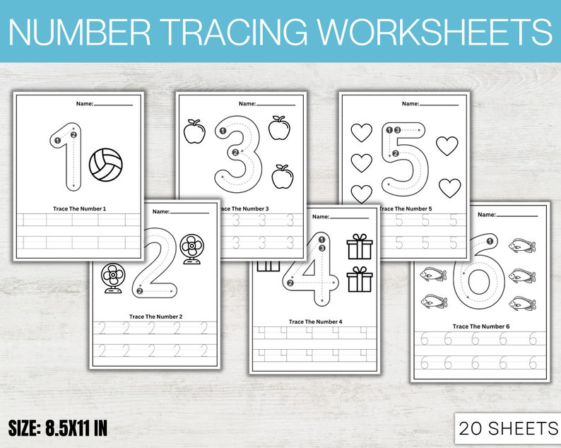 20 Number Tracing Worksheets, Traceable Numbers, Preschool Worksheets ...