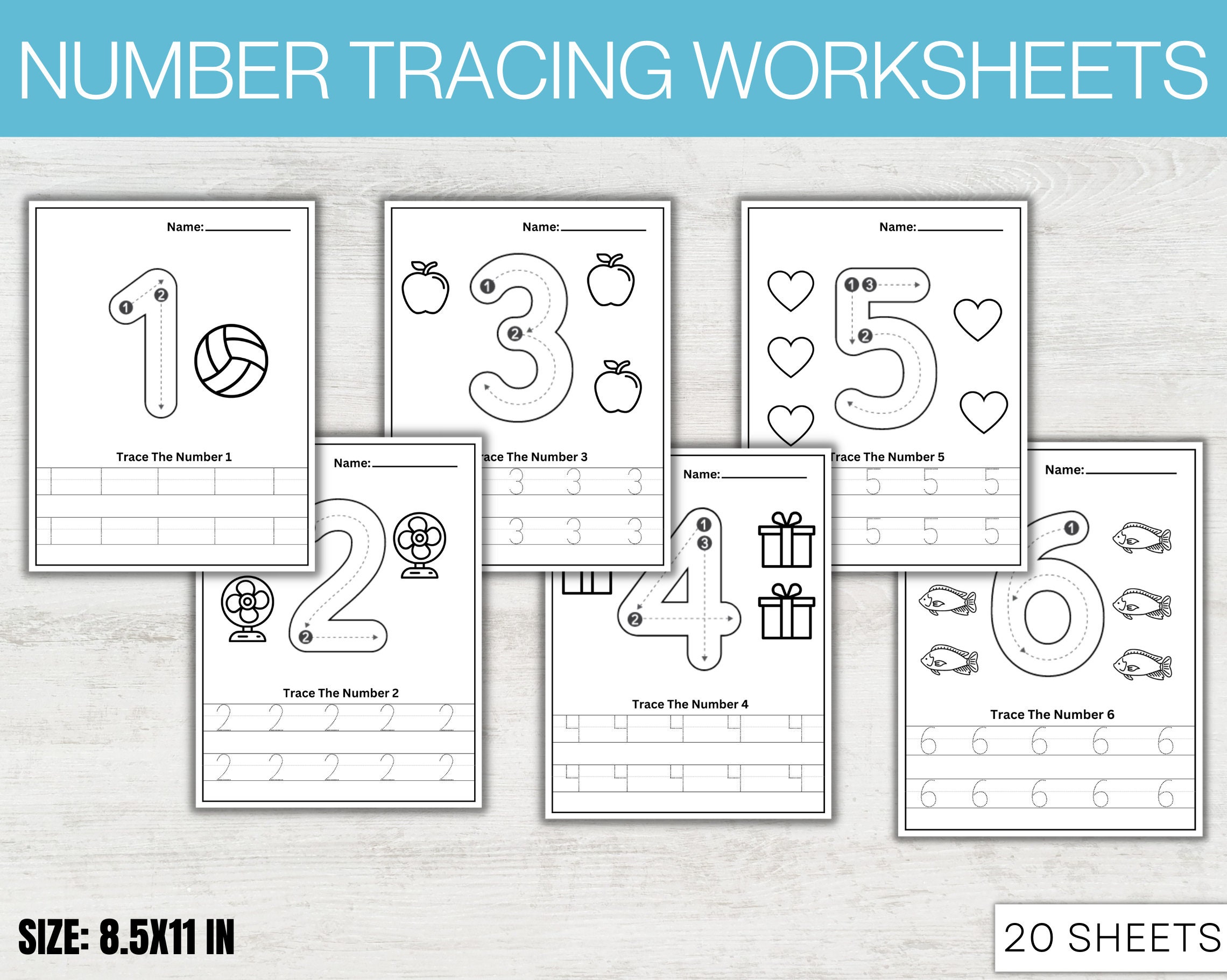 20 Number Tracing Worksheets, Traceable Numbers, Preschool Worksheets ...