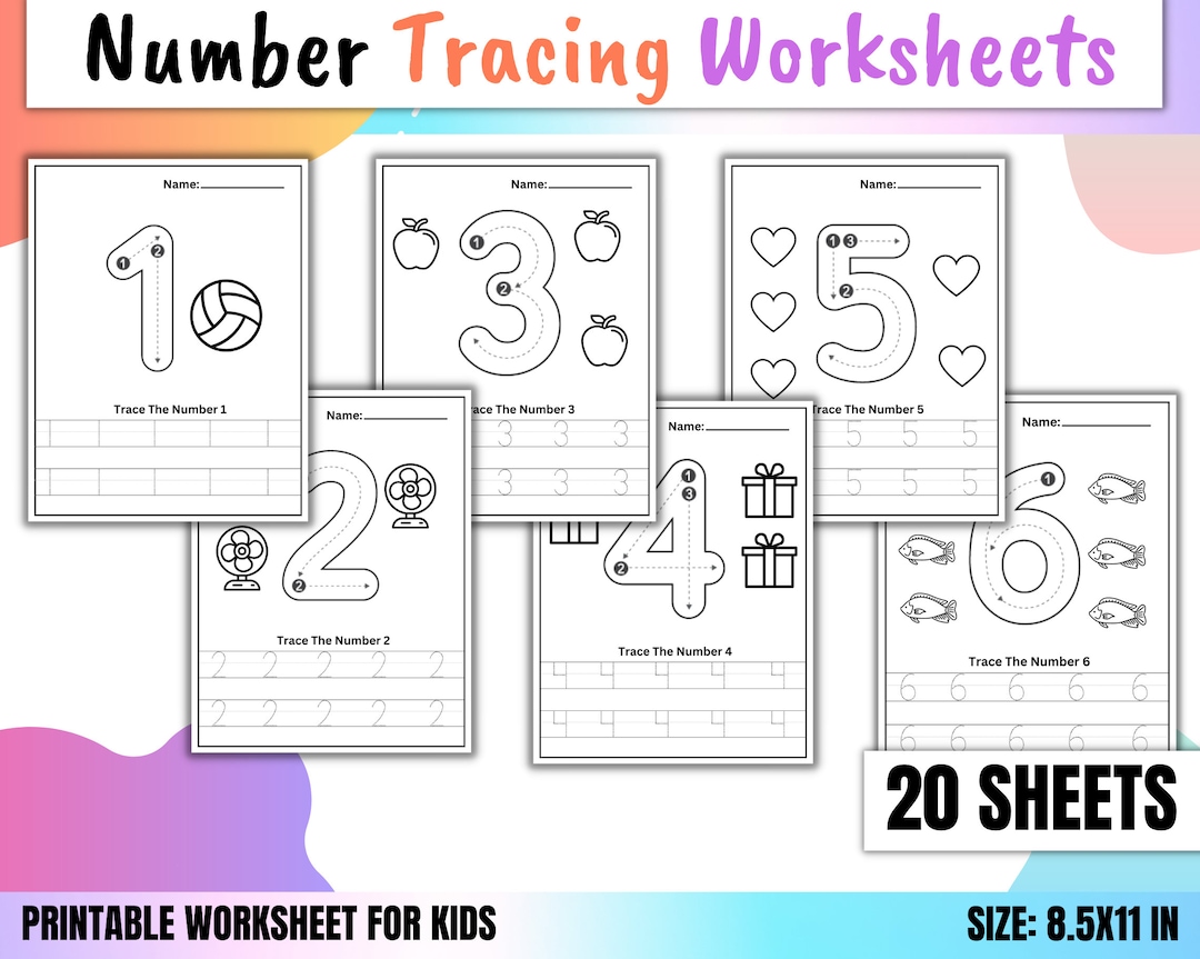 20 Number Tracing Worksheets, Traceable Numbers, Preschool Worksheets ...