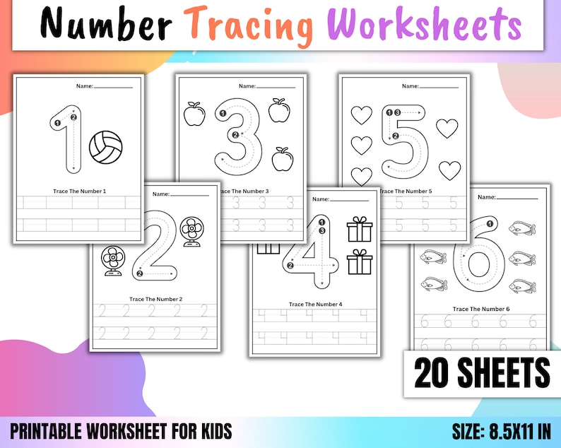 20 Number Tracing Worksheets, Traceable Numbers, Preschool Worksheets ...