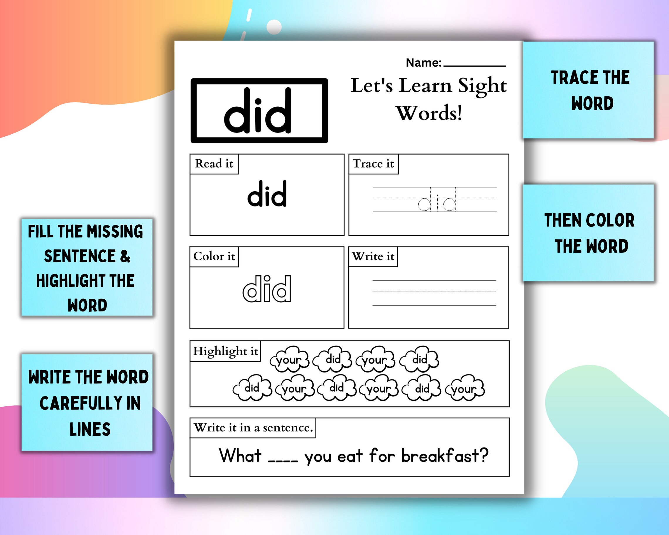 20 Sight Words Worksheets, Sight Words Printable, Sight Words Flash ...