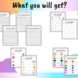 Printable Tracing Worksheet Bundle, Alphabet Number Letter Color Shape ...