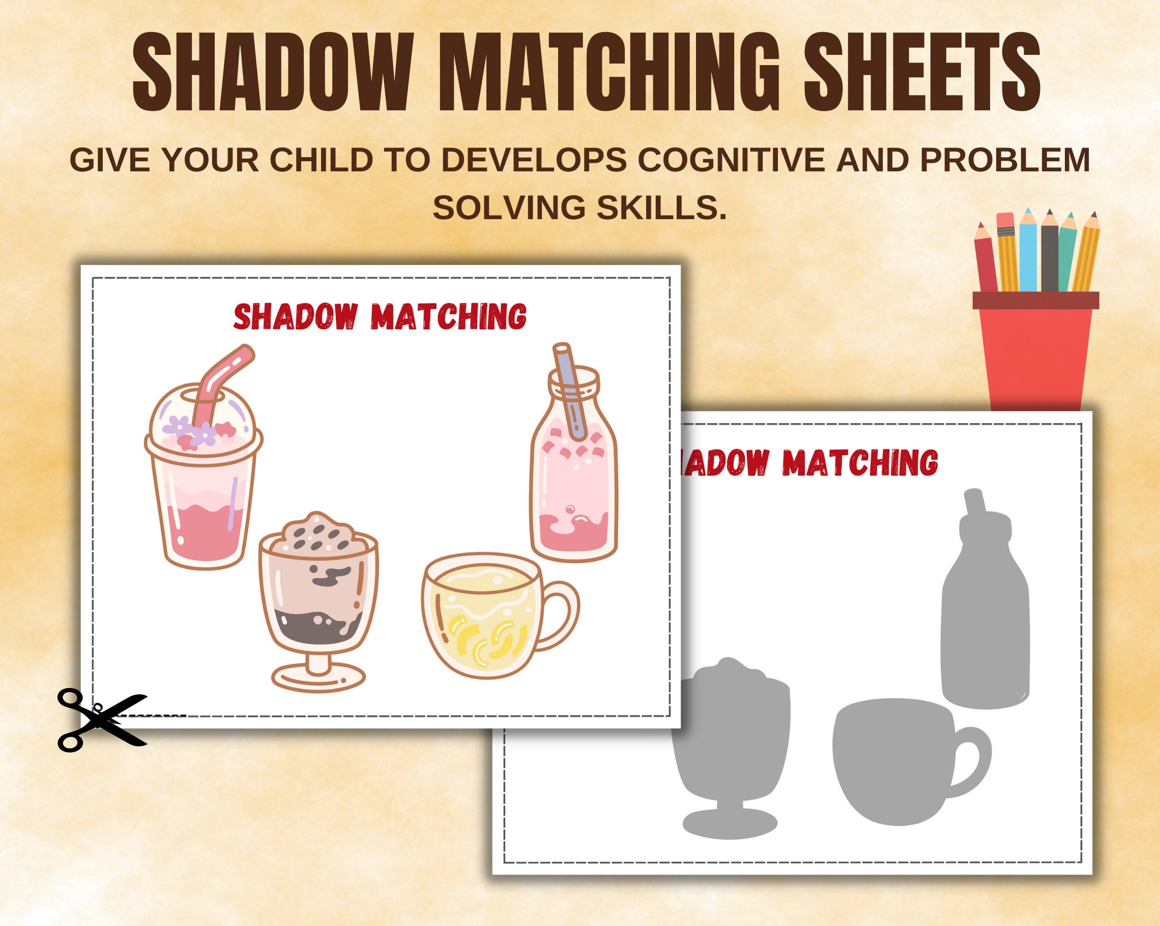 50 Shadow Matching Sheets, Preschool Worksheets, Preschool Printable ...