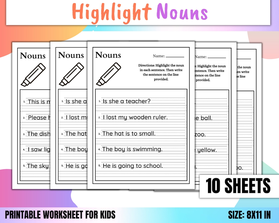 10 Printable Highlight the Nouns Worksheets, 1st, 2nd Grade, Preschool ...