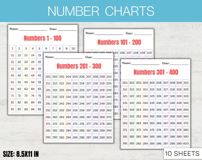 Number Chart 1-1000 Numbers 1 to 1000 Chart Thousands Chart by 10's ...