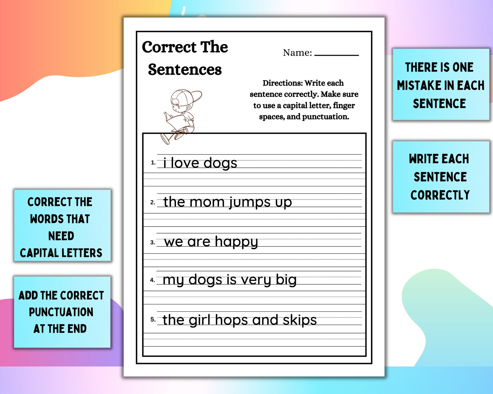 10 Printable Correct the Sentences Worksheets, 1st, 2nd Grade ...
