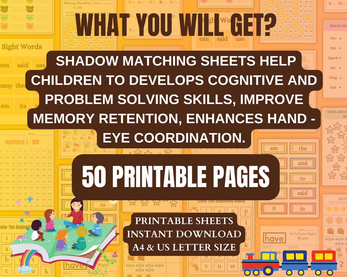 50 Shadow Matching Sheets, Preschool Worksheets, Preschool Printable ...