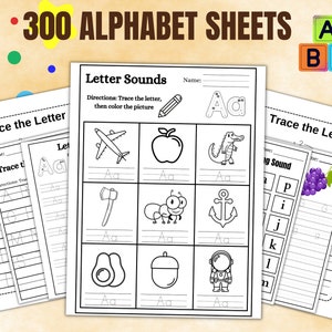 Preschool Alphabet Worksheet Bundle, Letter Tracing Worksheets ...