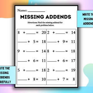 15 Printable Missing Addends Worksheets, for Kindergarten-1st Grade-2nd ...