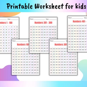 10 Printable Number Charts, Wall Charts, Hundreds Chart, Numbers 1-1000 ...
