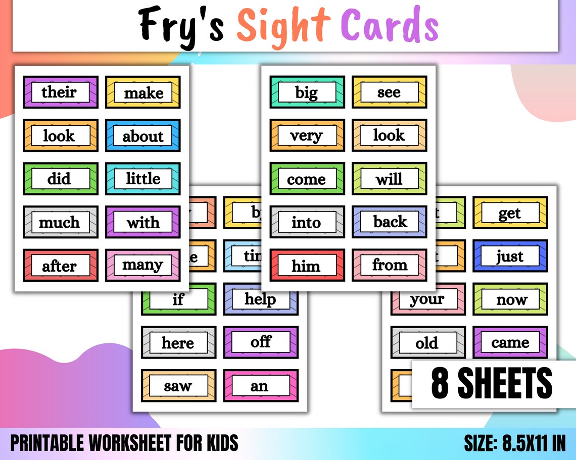 Sight Words Flashcards Printable, Kindergarten to 3rd Grade Sight Words ...