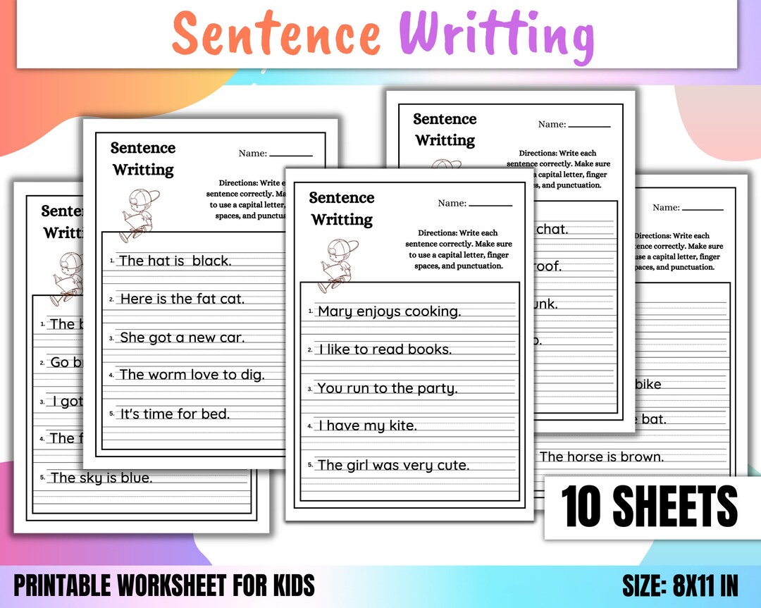 10 Printable Writing Sentences Worksheets, 1st, 2nd Grade, Preschool ...