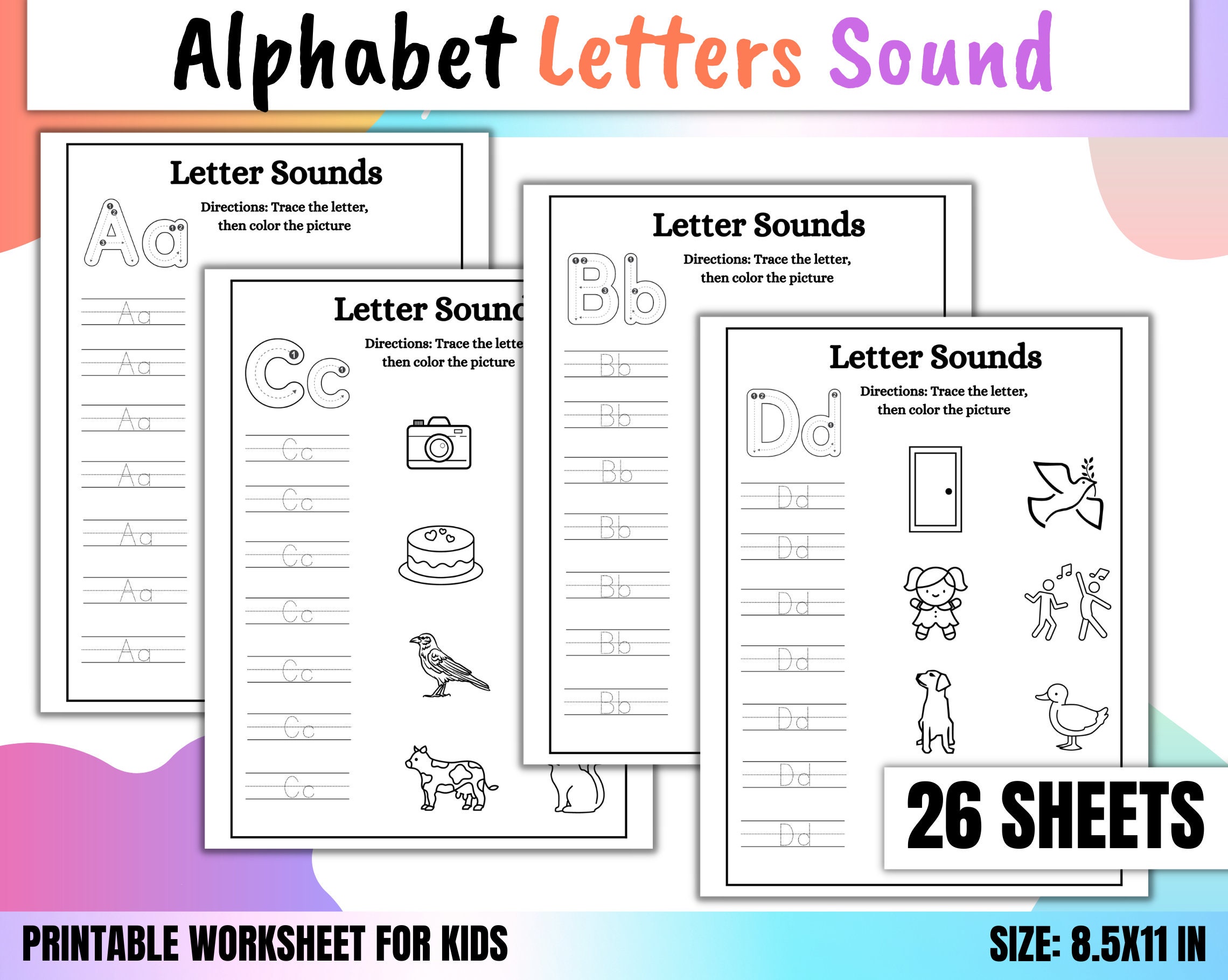 26 Alphabet Letter Sounds Worksheets Printable, Preschool Worksheets ...