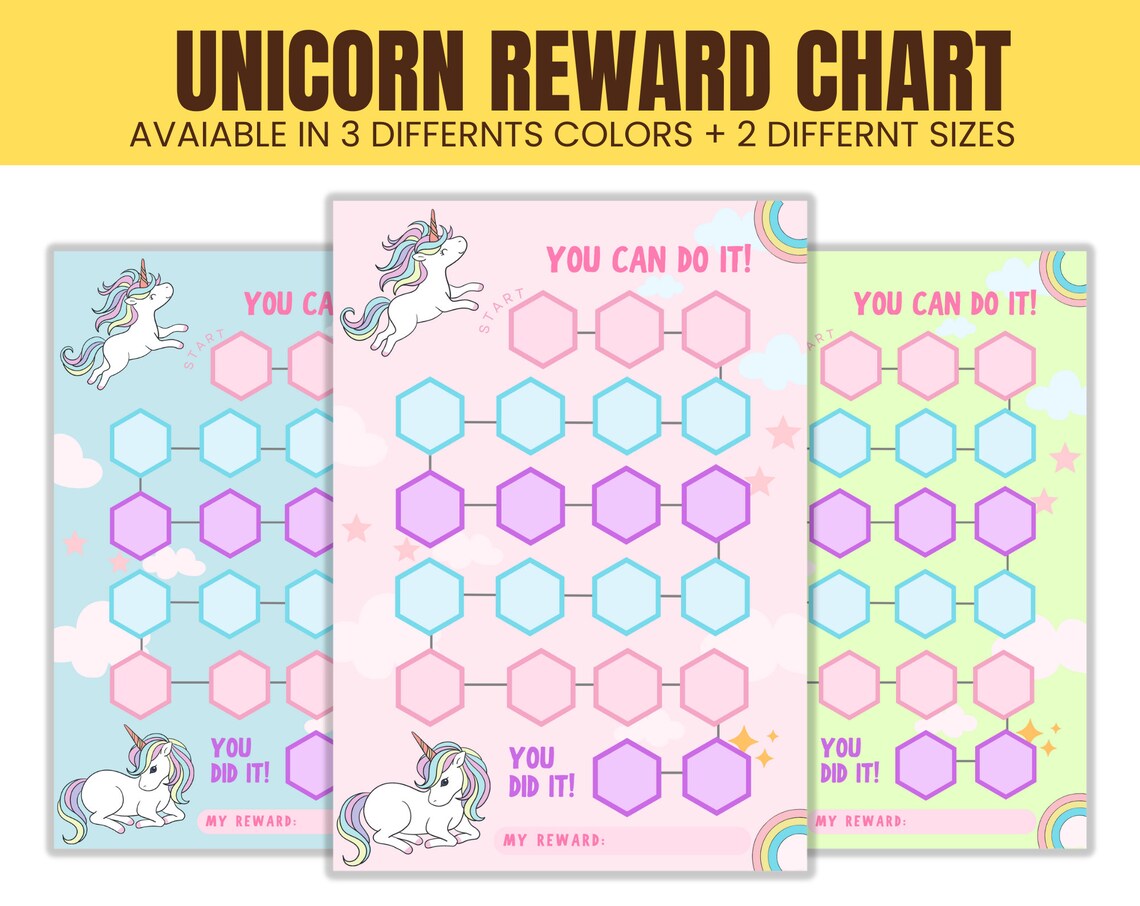 Unicorn Reward Chart, Printable Behavior Chart, Daily Chore Chart, Kids ...