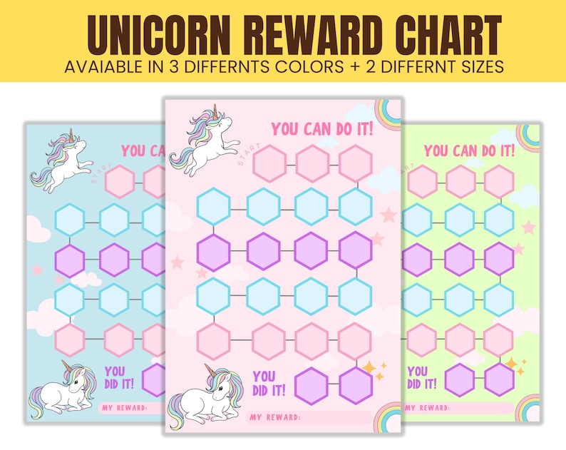 Unicorn Reward Chart, Printable Behavior Chart, Daily Chore Chart, Kids ...