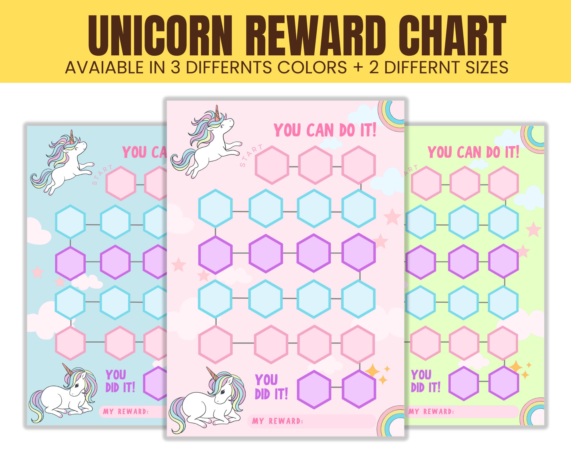 Unicorn Reward Chart, Printable Behavior Chart, Daily Chore Chart, Kids ...