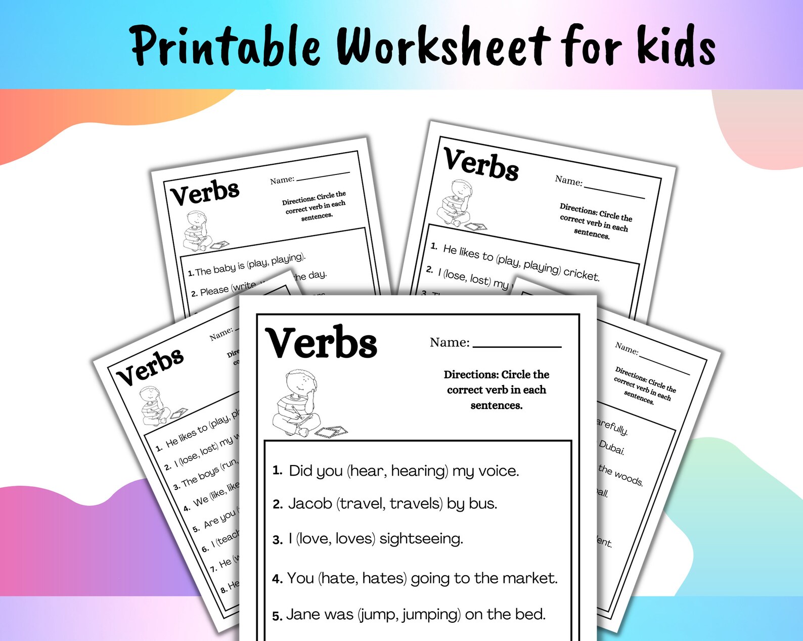 8 Printable Choose the Correct Verb Worksheets. Preschool, Kindergarten ...