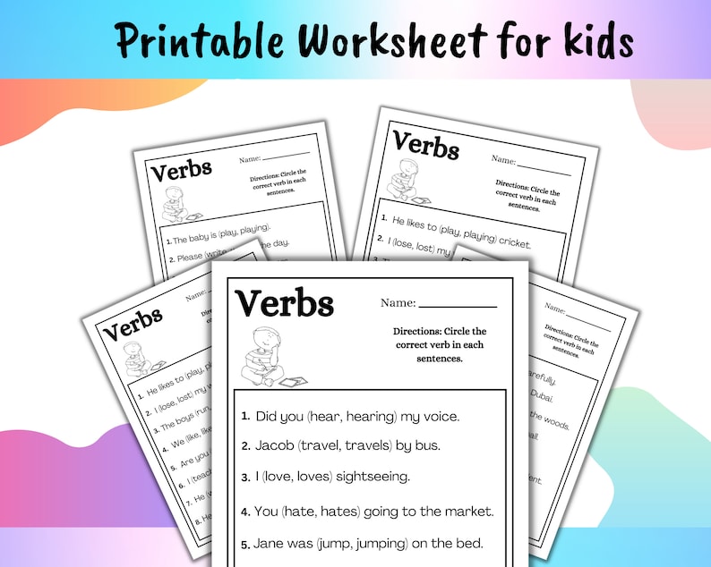 8 Printable Choose the Correct Verb Worksheets. Preschool, Kindergarten ...
