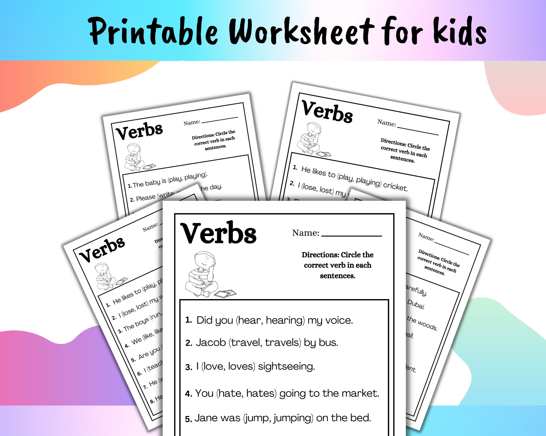 8 Printable Choose the Correct Verb Worksheets. Preschool, Kindergarten ...