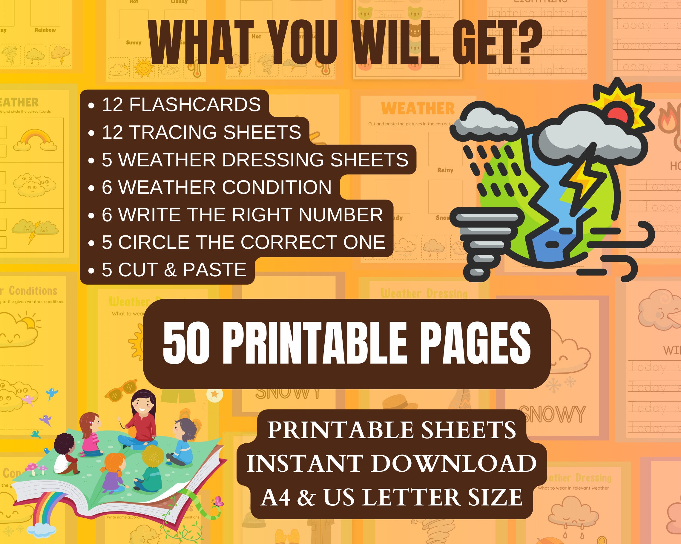 50 Weather Matching Activity Sheets, Preschool Worksheets, Preschool ...
