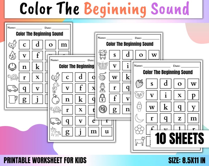 Beginning Sounds Printable Game, Preschool Phonics Activity (digital ...