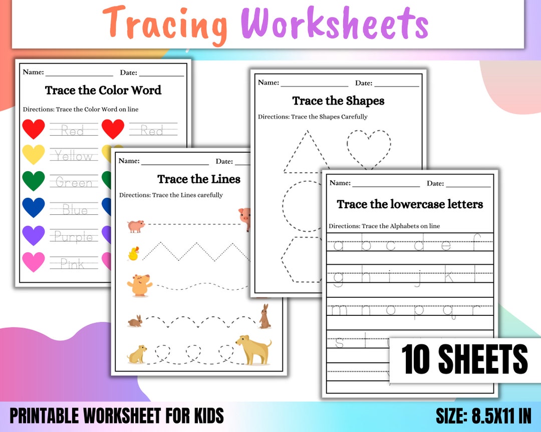 Printable Tracing Worksheet Bundle, Alphabet Number Letter Color Shape ...