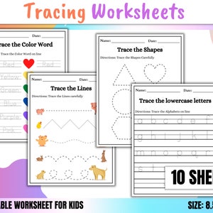 Printable Tracing Worksheet Bundle, Alphabet Number Letter Color Shape ...
