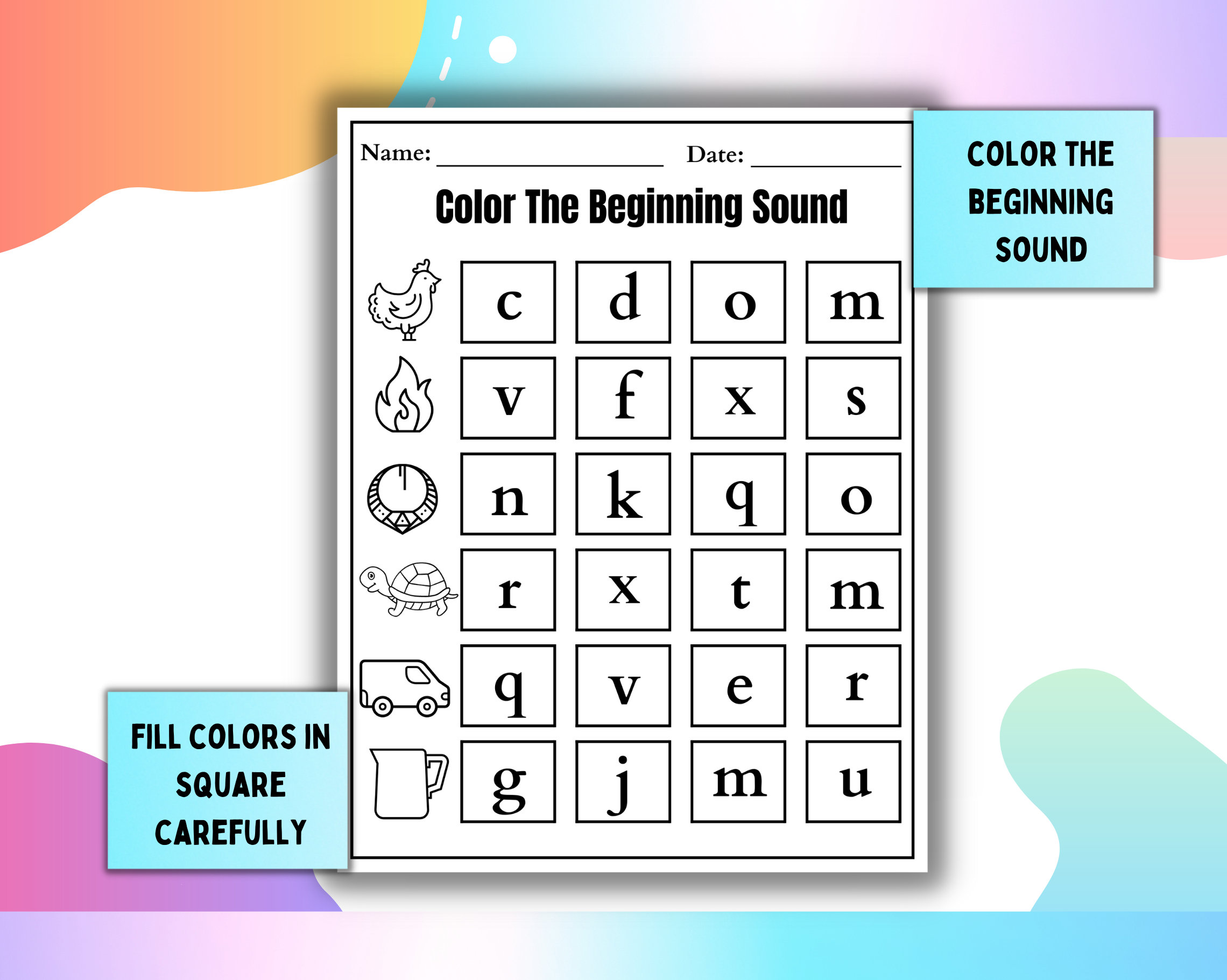 10 Printable Beginning Sounds Worksheets, Initial Sound Practice ...