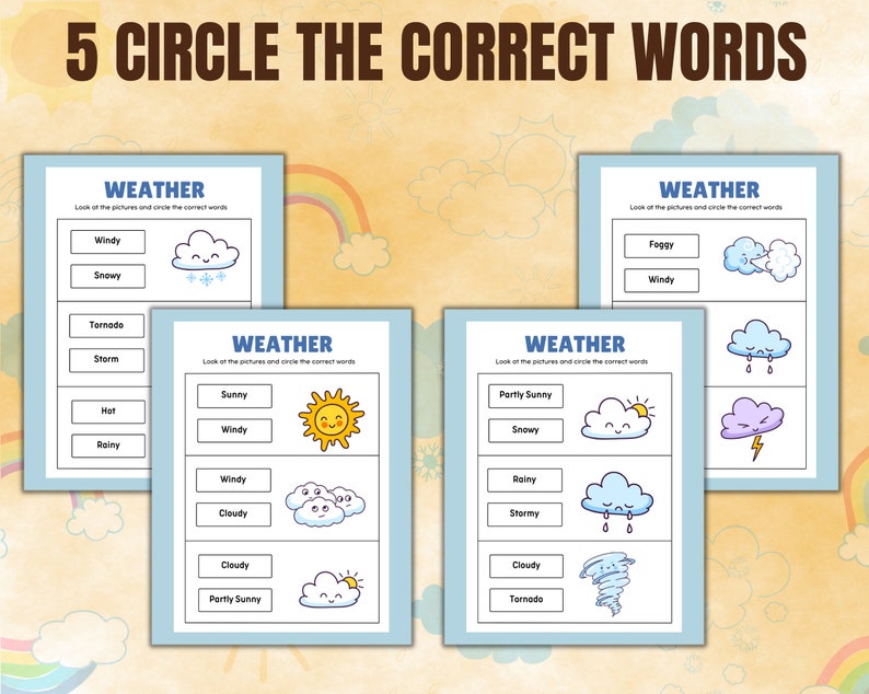 50 Weather Matching Activity Sheets, Preschool Worksheets, Preschool ...
