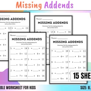 15 Printable Missing Addends Worksheets, for Kindergarten-1st Grade-2nd ...