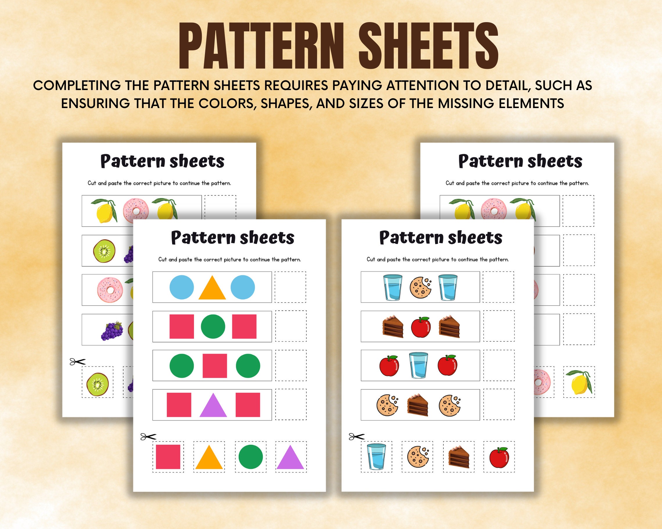 50 Pattern Worksheet Game, Preschool Worksheets, Preschool Printable ...