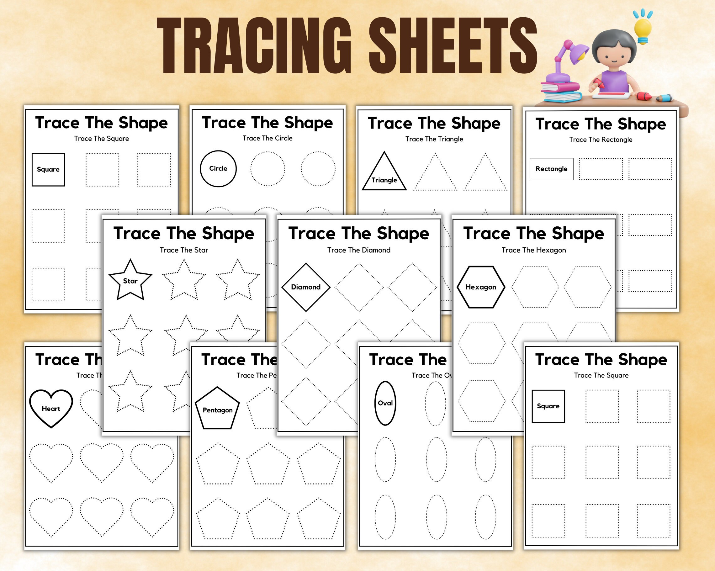 Preschool Shapes Trace the Shapes Pre-k Curriculum Worksheets Printable ...