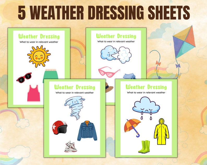 50 Weather Matching Activity Sheets, Preschool Worksheets, Preschool ...