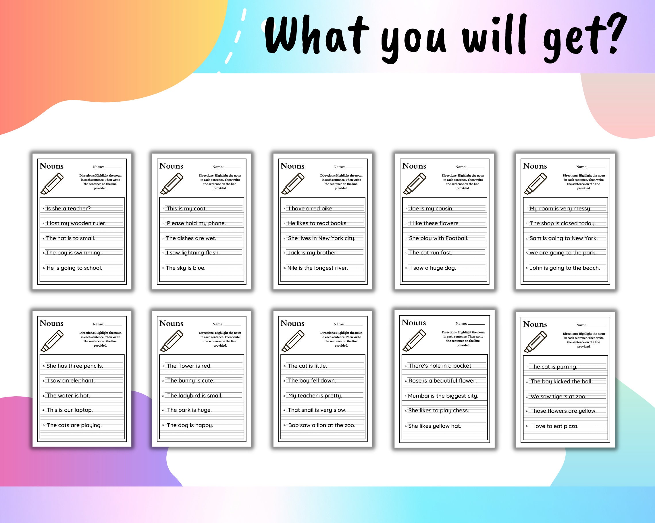 10 Printable Highlight the Nouns Worksheets, 1st, 2nd Grade, Preschool ...