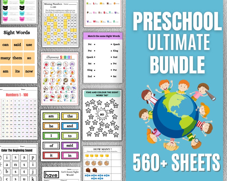 Preschool Pre-k Kindergarten Learning Bundle 500 Page - Etsy