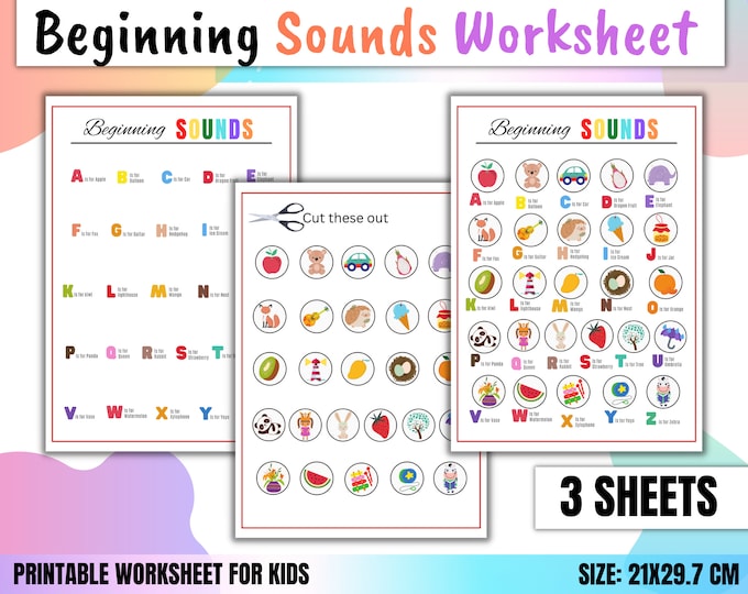 Beginning Sounds Printable Game, Preschool Phonics Activity (digital ...
