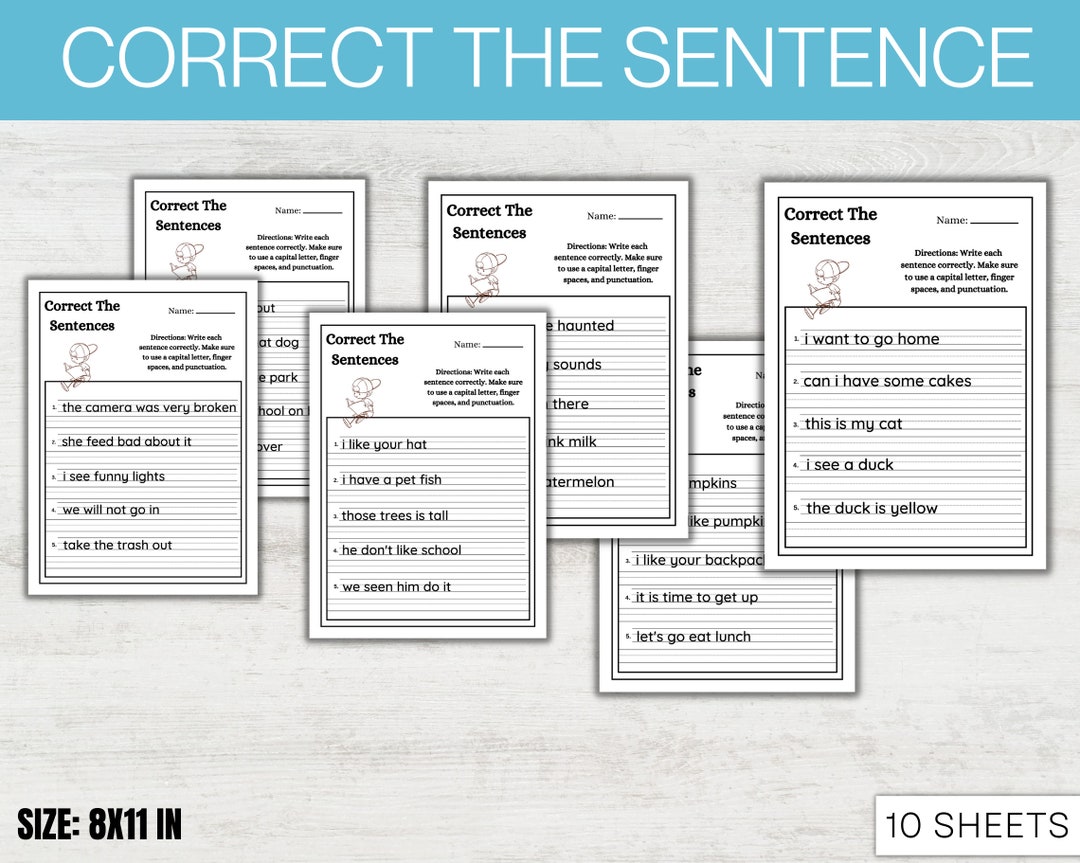 10 Printable Correct the Sentences Worksheets, 1st, 2nd Grade ...