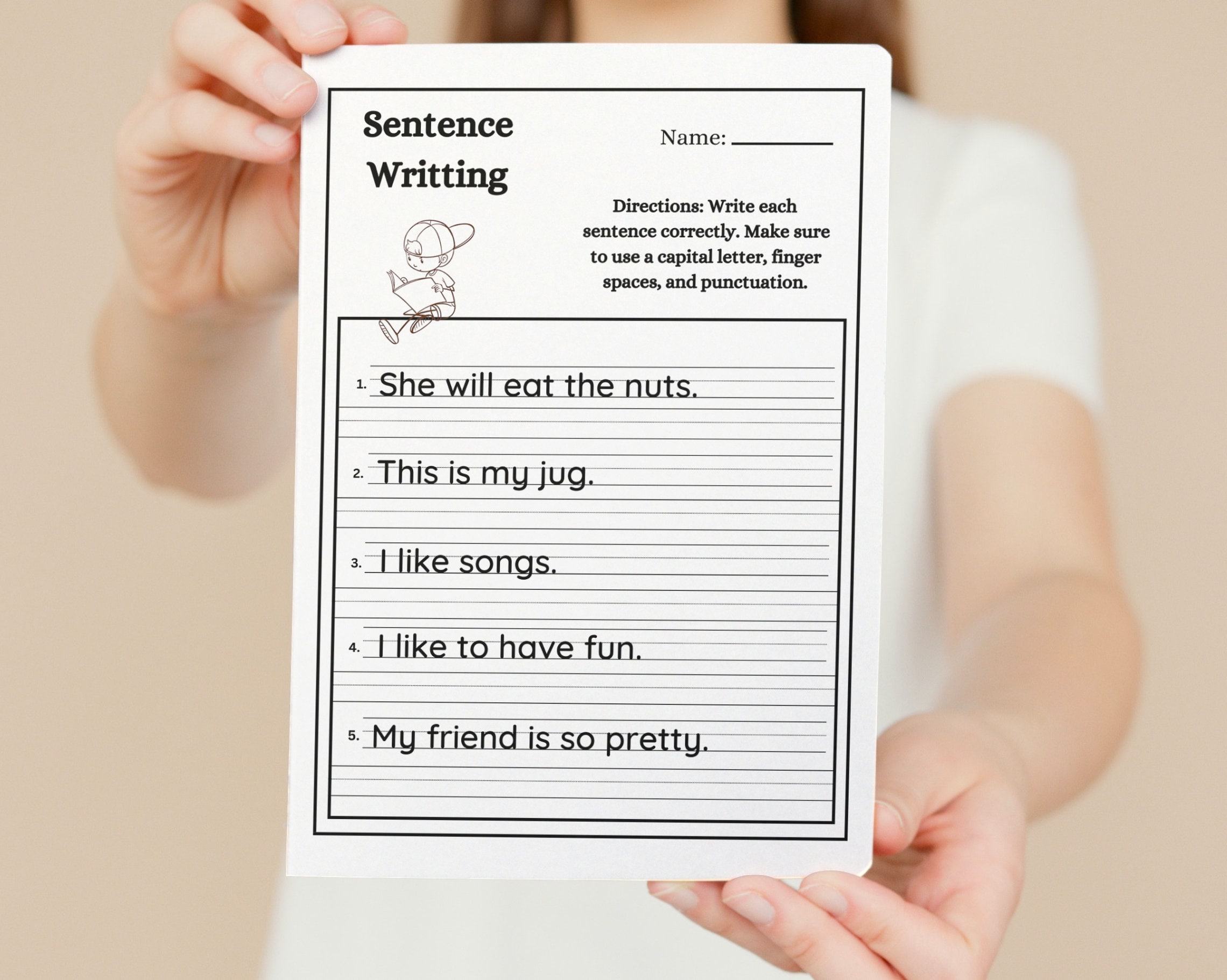 10 Printable Writing Sentences Worksheets, 1st, 2nd Grade, Preschool ...