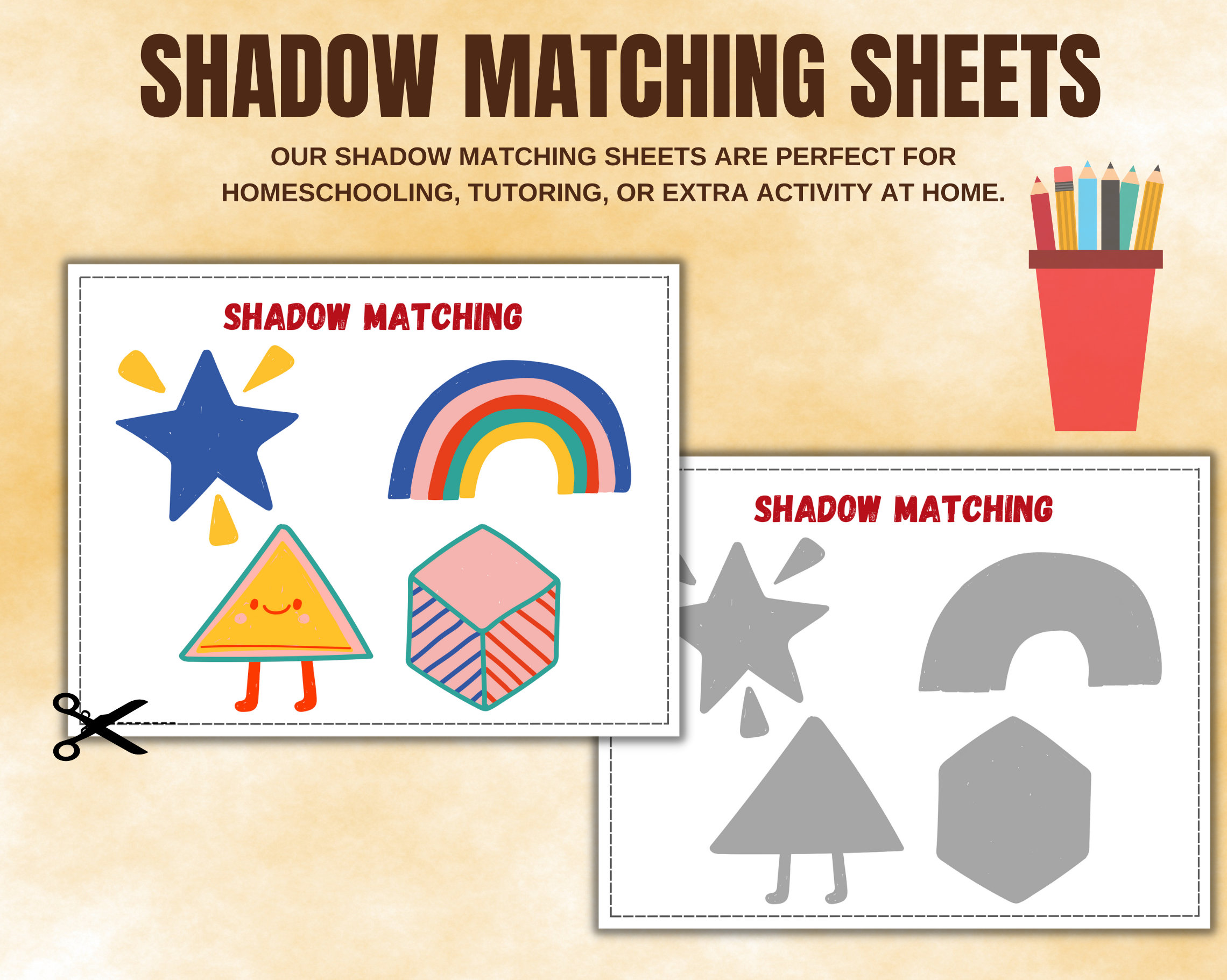 50 Shadow Matching Sheets, Preschool Worksheets, Preschool Printable ...