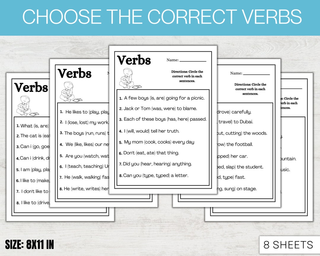 8 Printable Choose the Correct Verb Worksheets. Preschool, Kindergarten ...