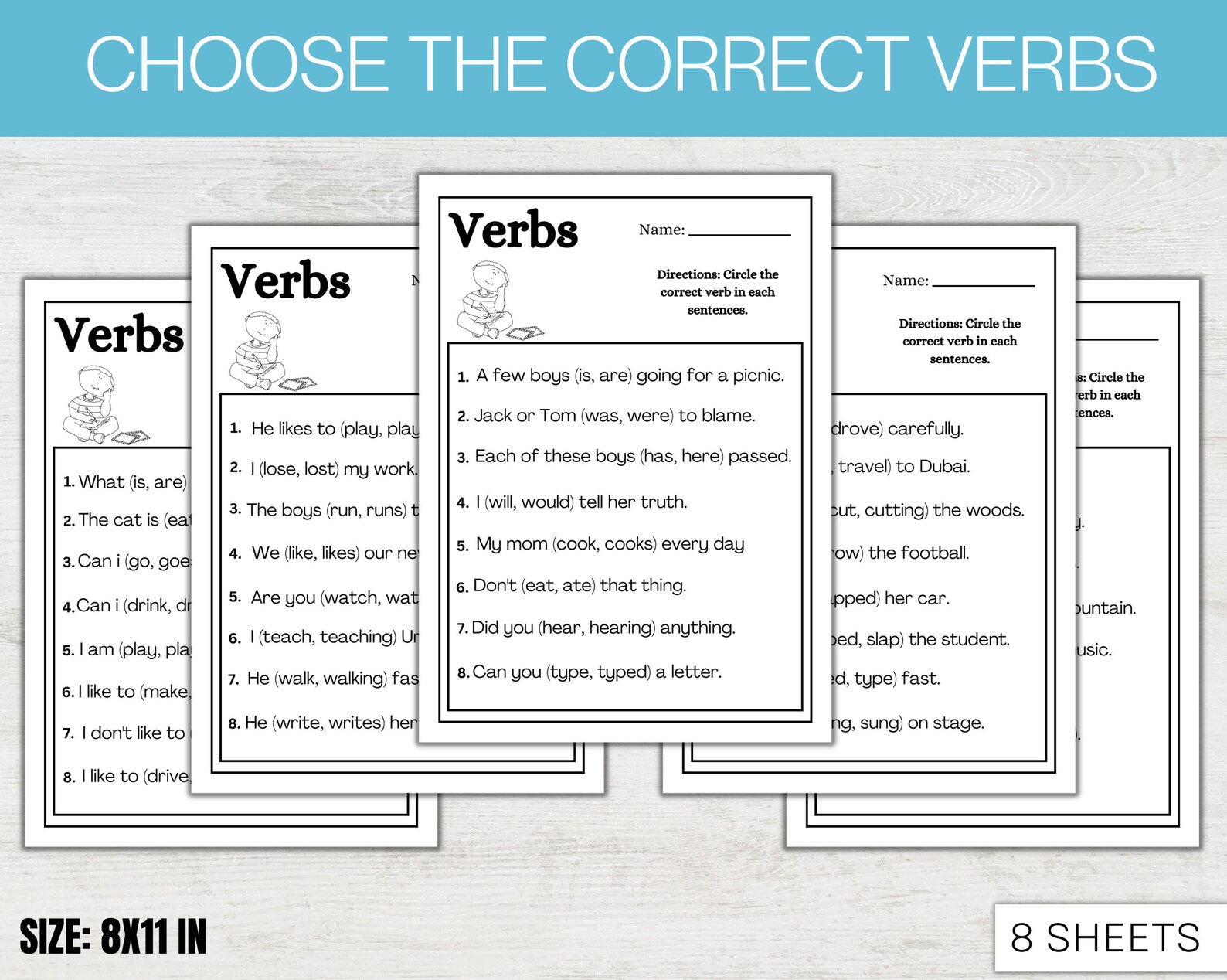 8 Printable Choose the Correct Verb Worksheets. Preschool, Kindergarten ...