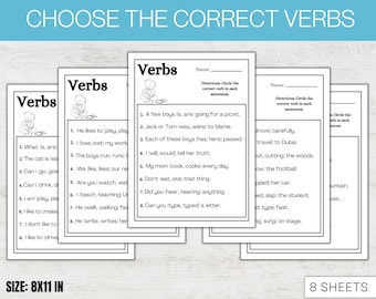 8 Printable Choose the Correct Verb Worksheets. Preschool, Kindergarten ...