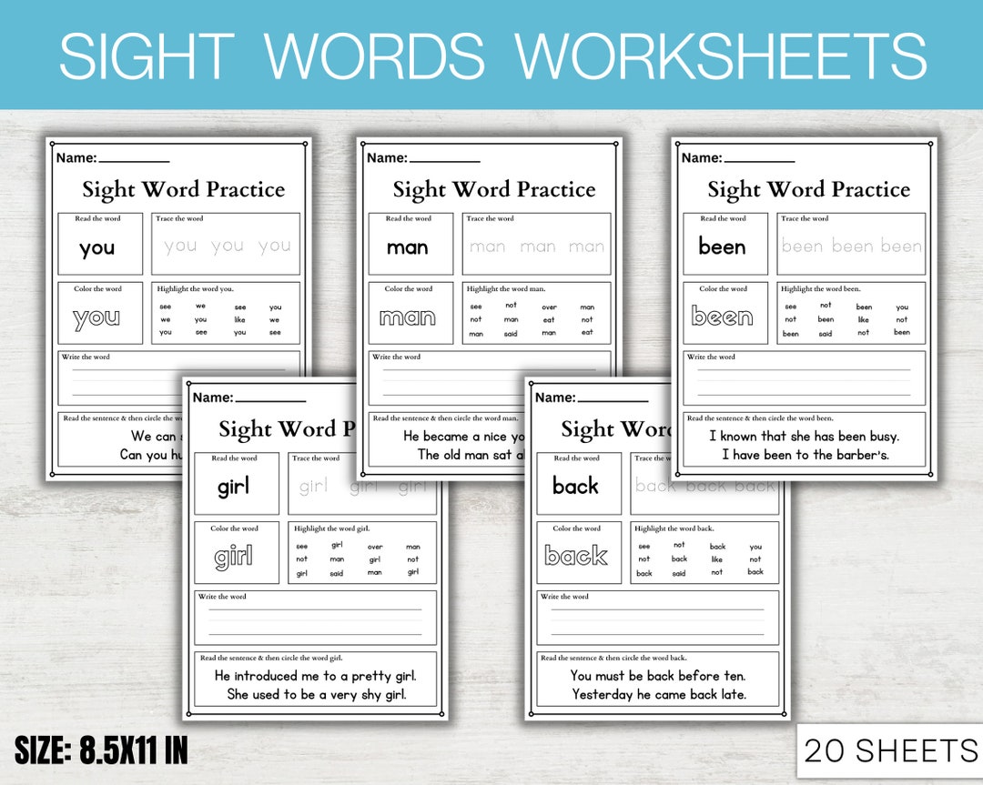 20 Sight Words Worksheets, Sight Words Printable, Sight Words Flash ...